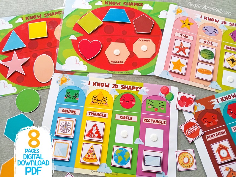 2D Shapes Matching Activity for Toddler, Geometric Shapes Pictures ...