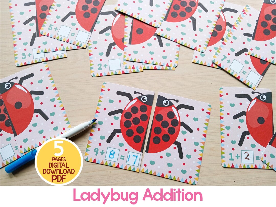 Addition Math Activity Printable, Ladybug Dot Count Puzzle, Spring Fine ...