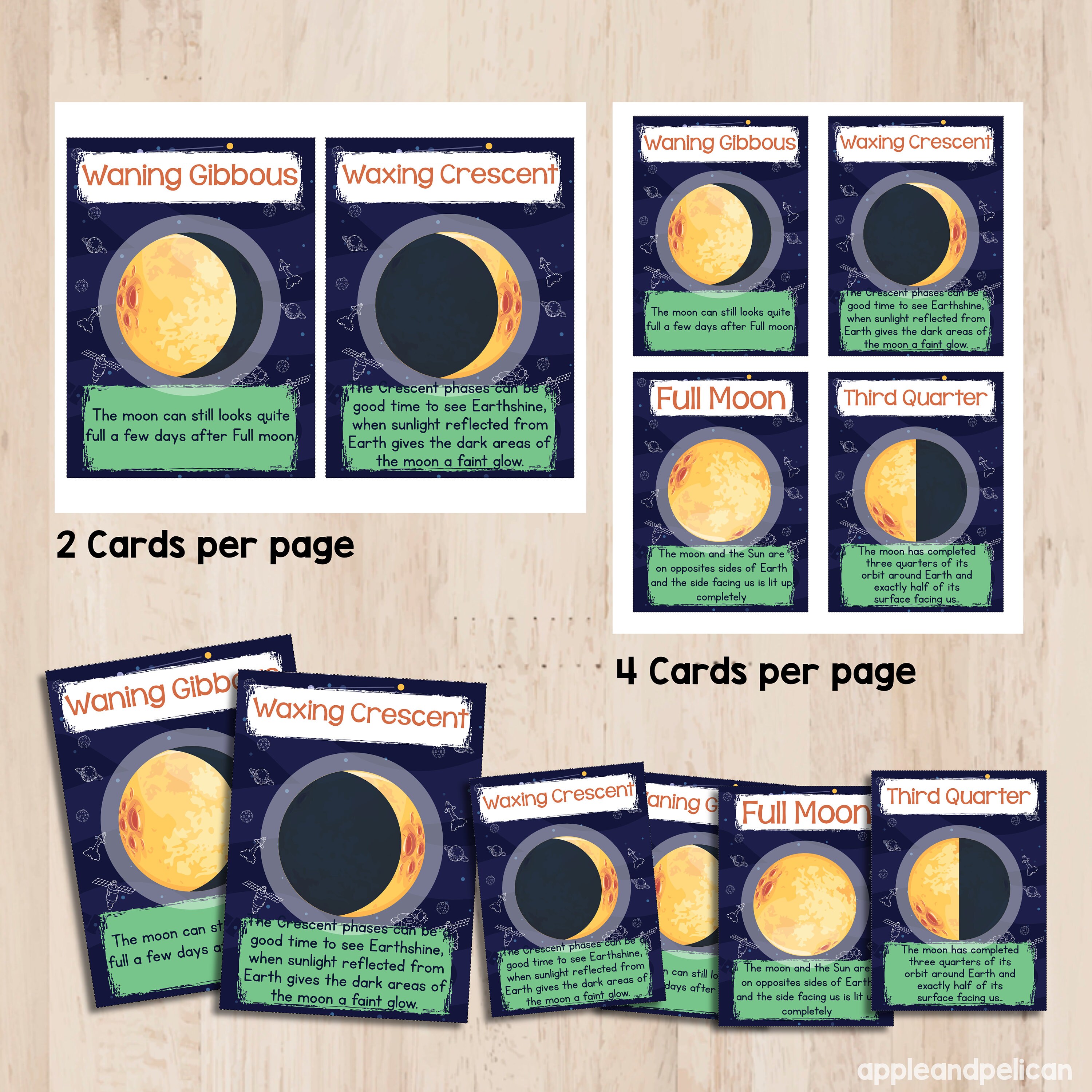Moon Phases Flashcards Printable Toddler Educational Nursery - Etsy