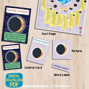 Moon Phases Flashcards Printable, Toddler Educational Nursery Art ...
