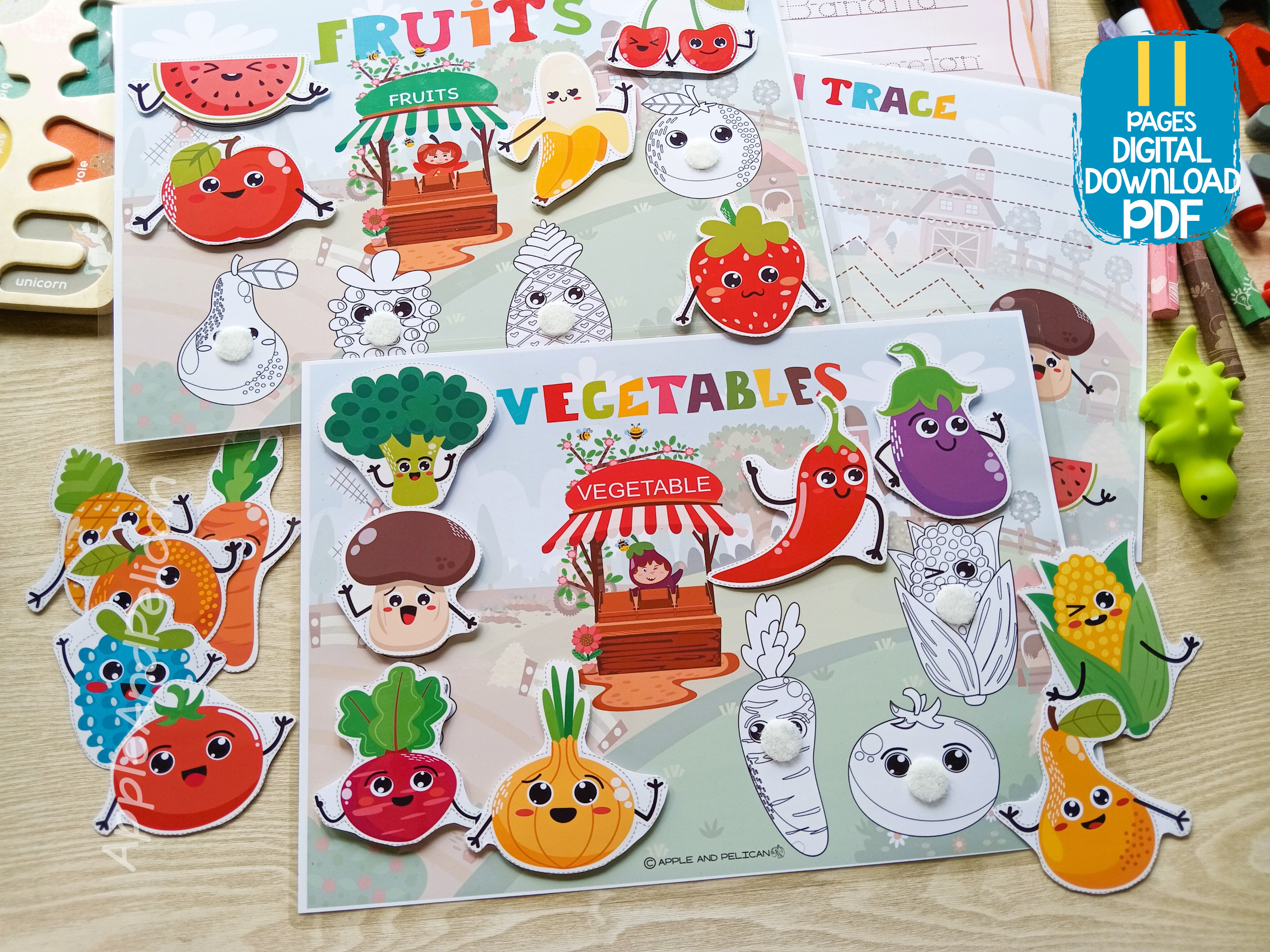 Fruits and Vegetables Sorting Activity, Printable Matching Game for ...