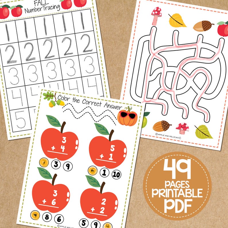 Fall Printable Kid Activity Preschool Packet, Printable Preschool ...