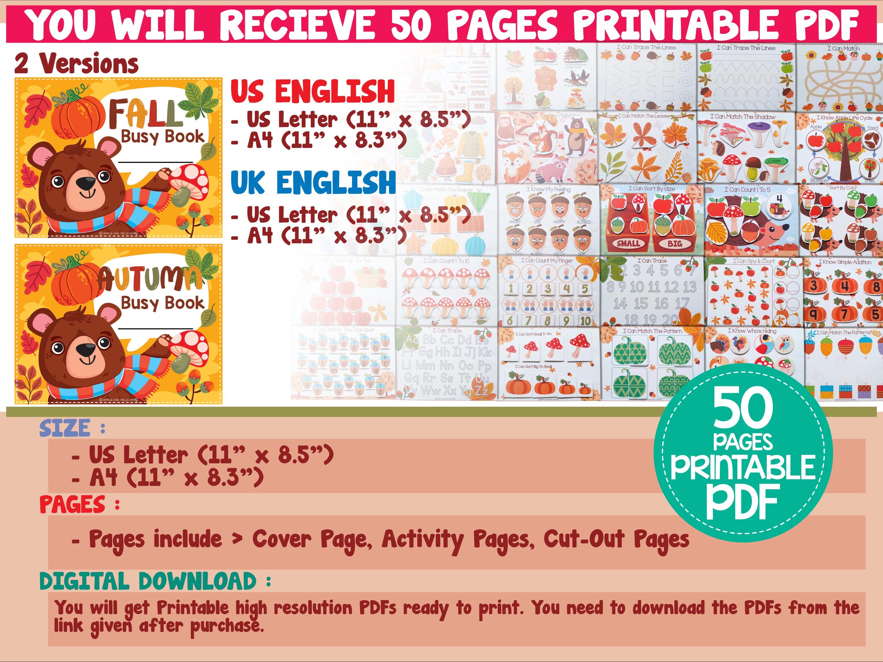 Fall Busy Book Printable, Preschool Learning Binder, Kids Autumn Busy ...