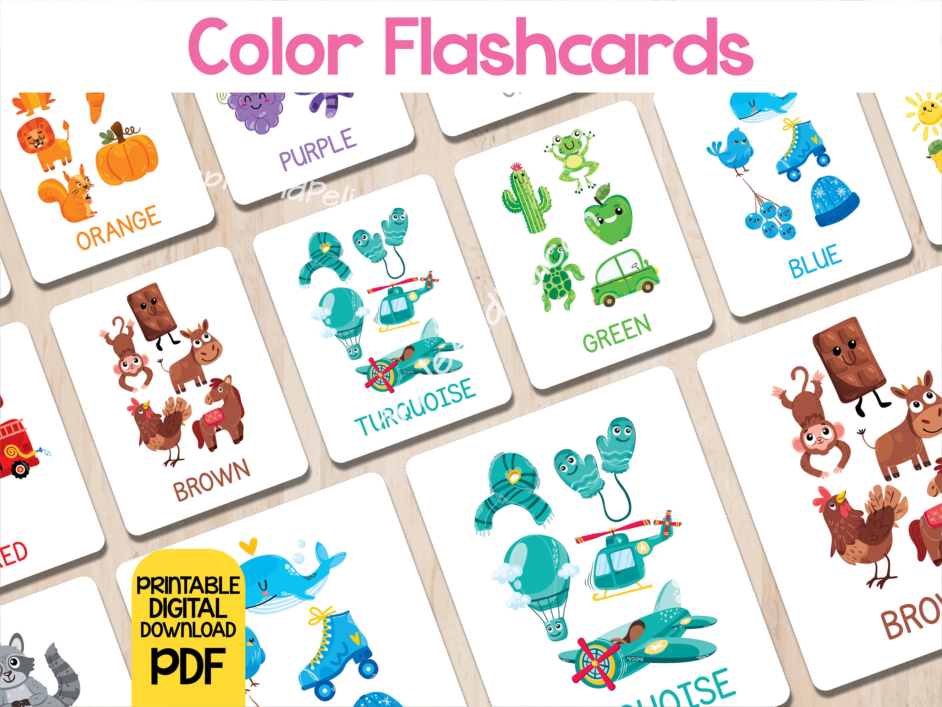 12 Childrens Color Cards, Color Flash Cards, Printable Kids Color Cards ...