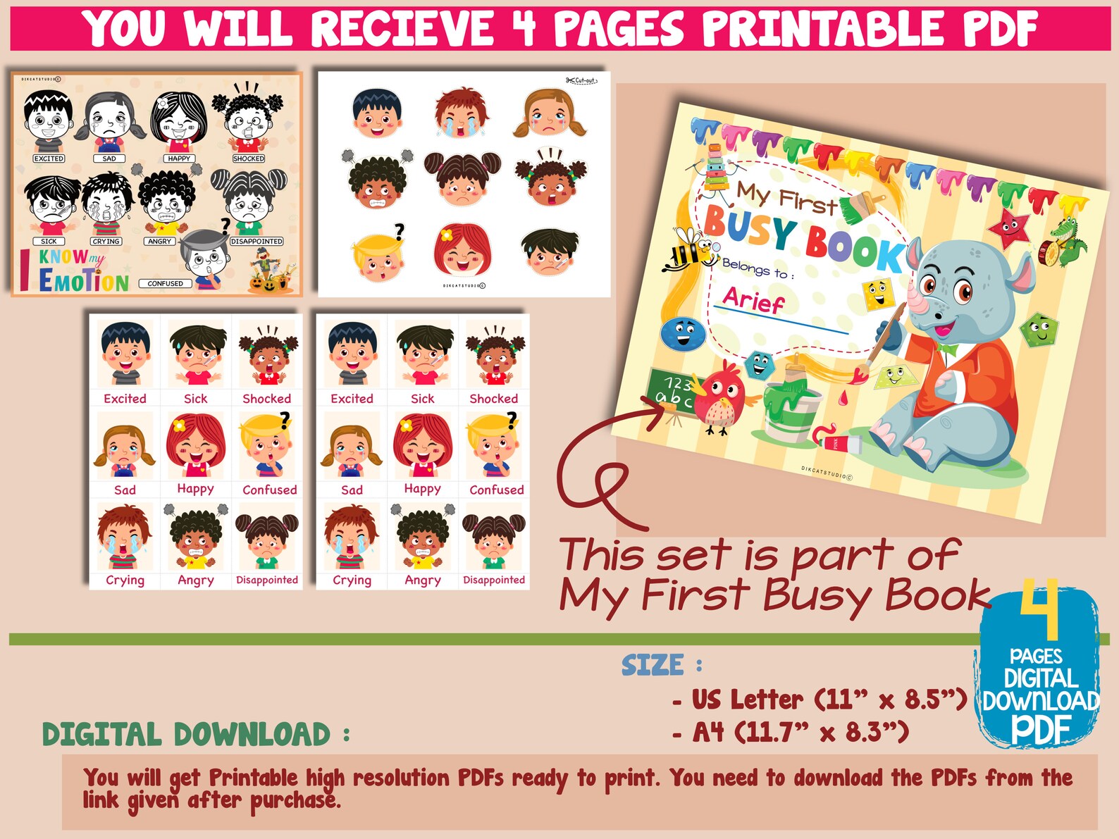 Kids Emotions Matching Activity, Toddler Emotions Worksheet, Feeling ...