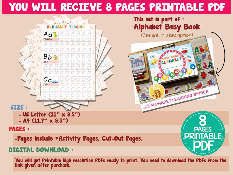 Alphabet ABC Letter Trace Activity Printable, Handwriting Practice ...