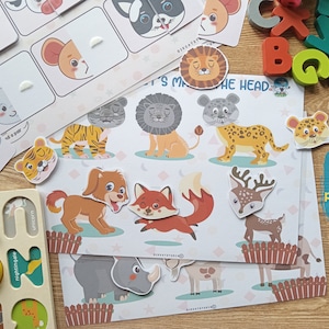Animal Head Matching Puzzle Activity for Toddler Homeschool Printable ...