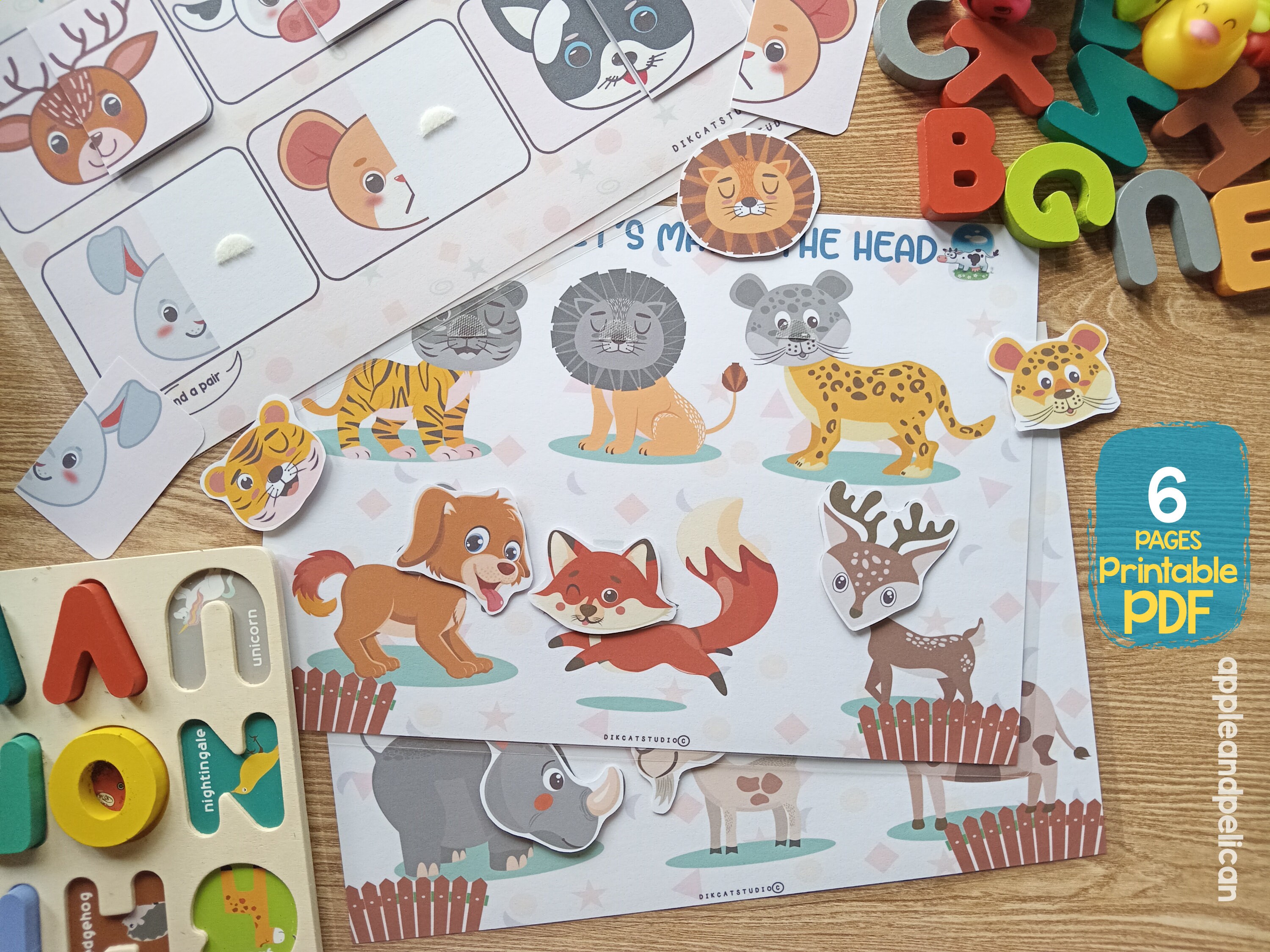 Animal Head Matching Puzzle Activity for Toddler, Printable Learning ...