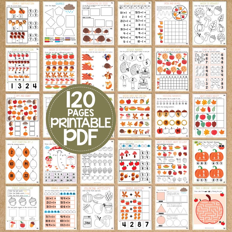 Fall Preschool Kindergarten Activity Packet, Fall Kid Activity ...