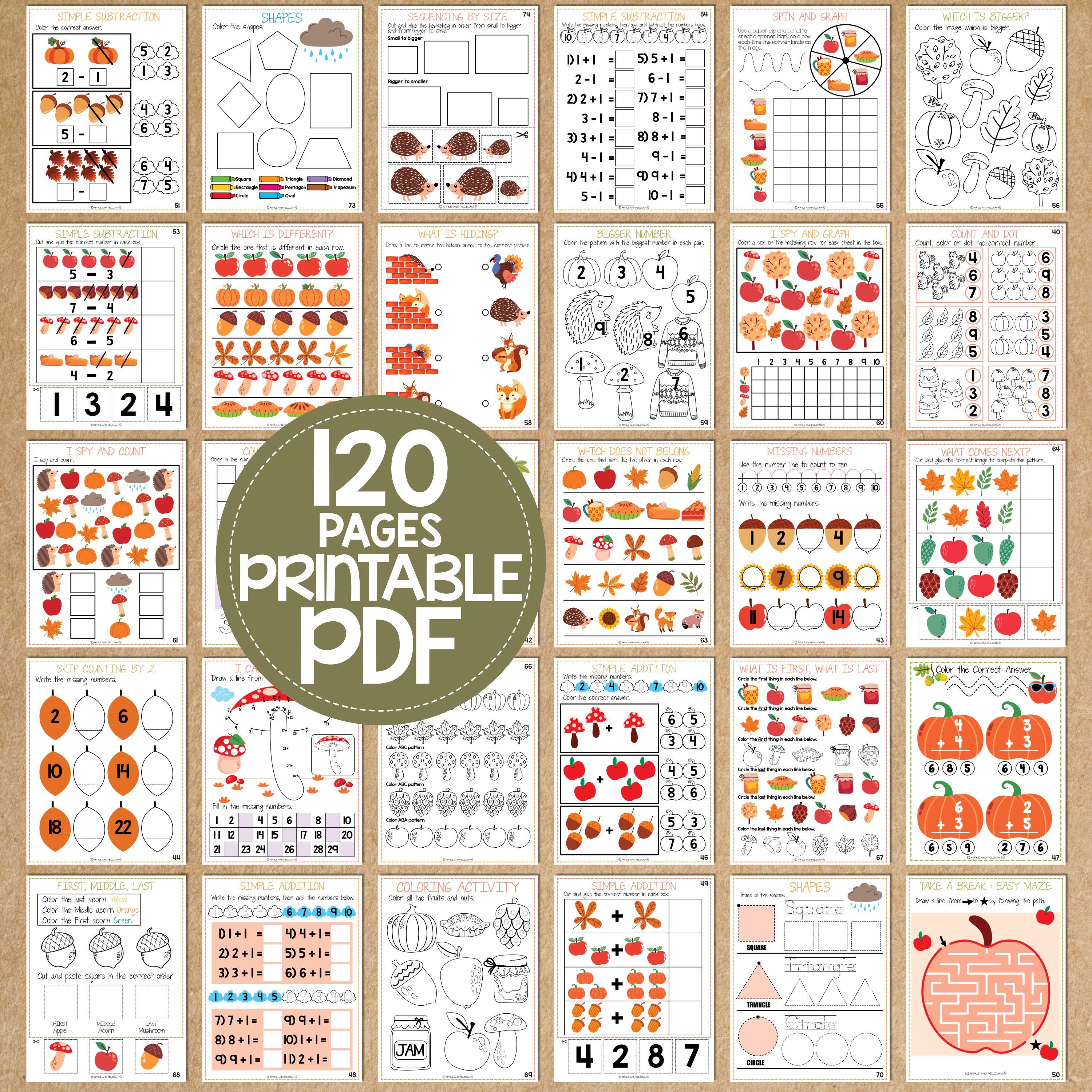 Fall Preschool Kindergarten Activity Packet, Fall Kid Activity ...