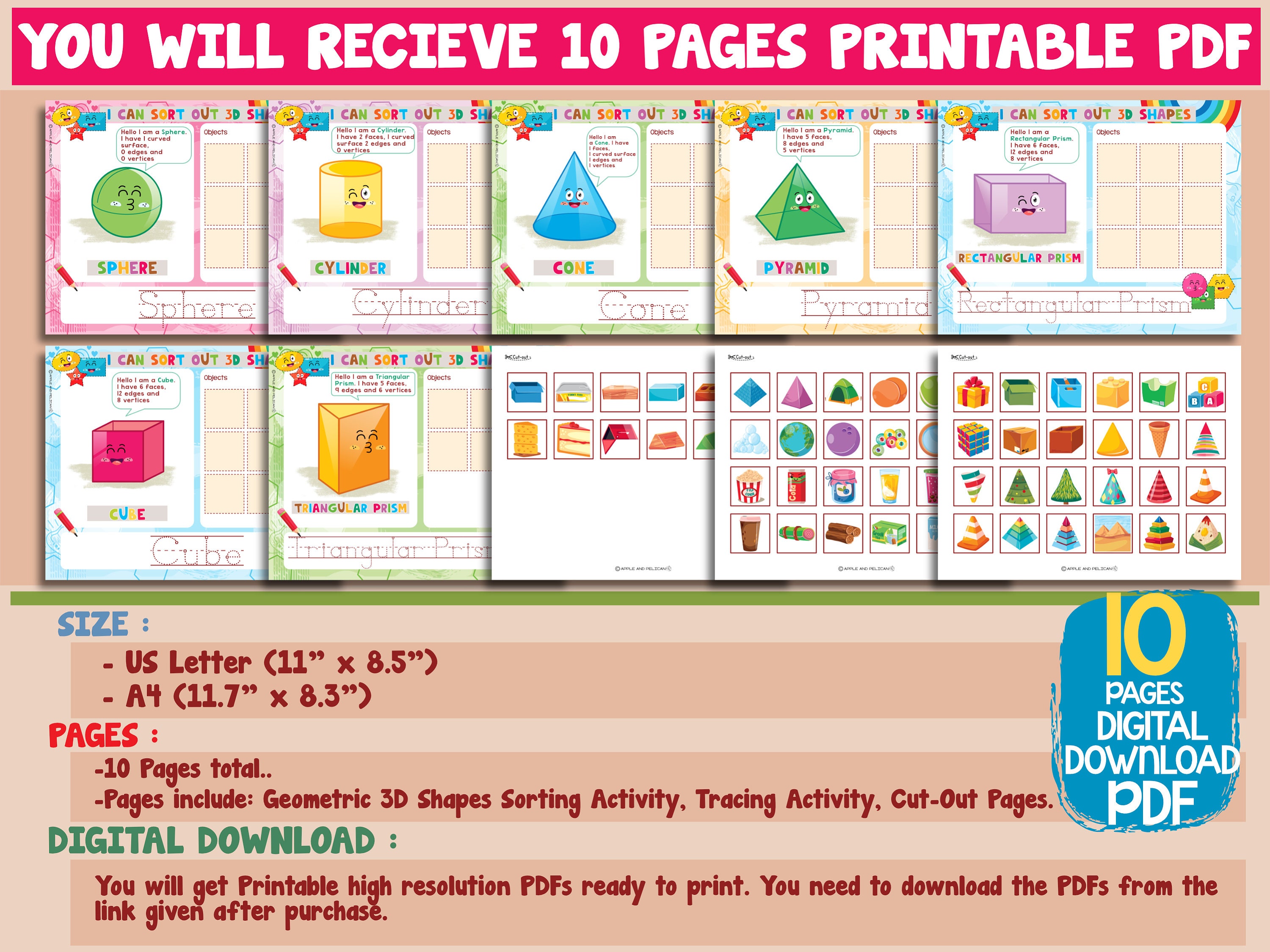3D Shapes Sorting Activities Shapes Matching Game, Toddler Busy Book ...