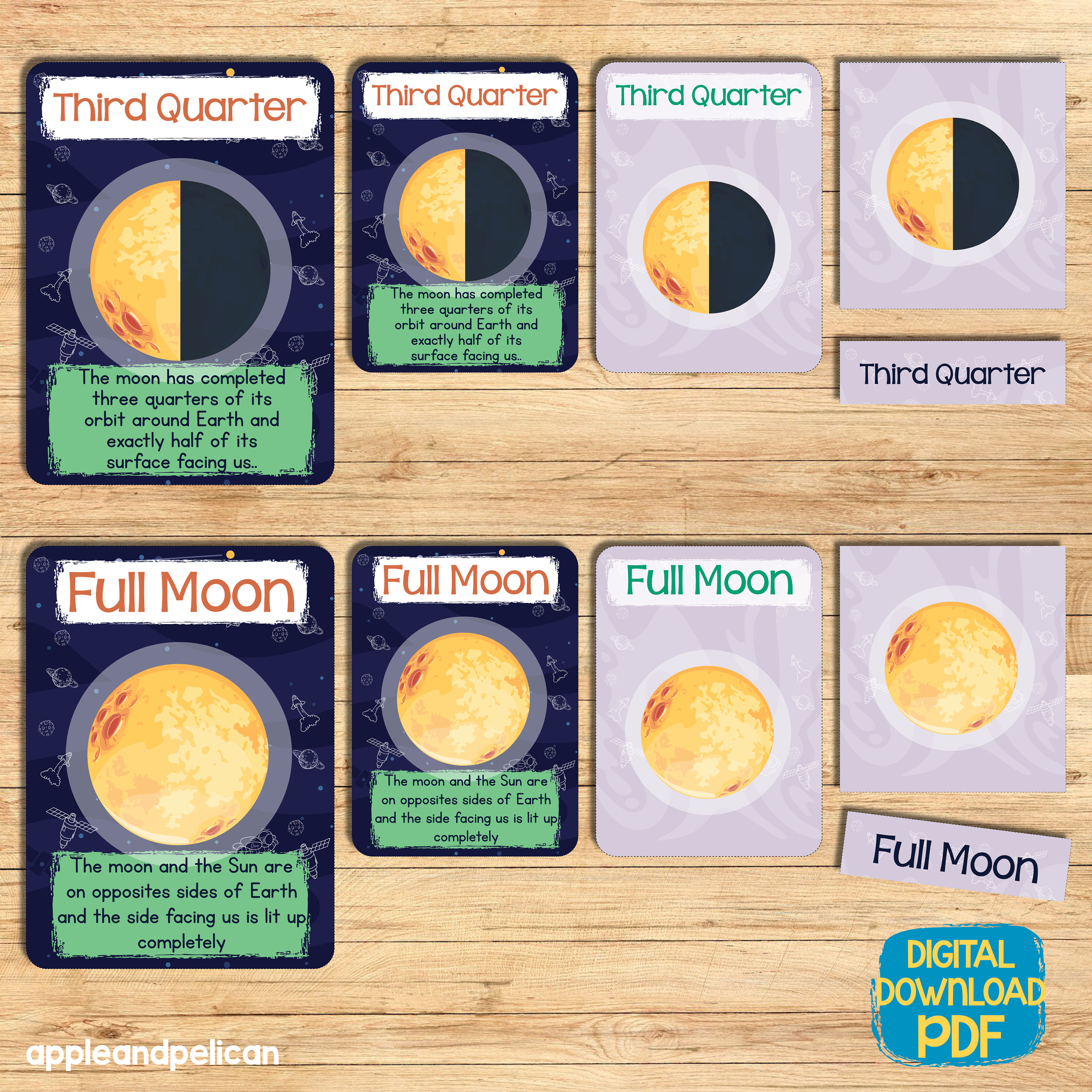 Moon Phases Flashcards Printable Toddler Educational Nursery - Etsy