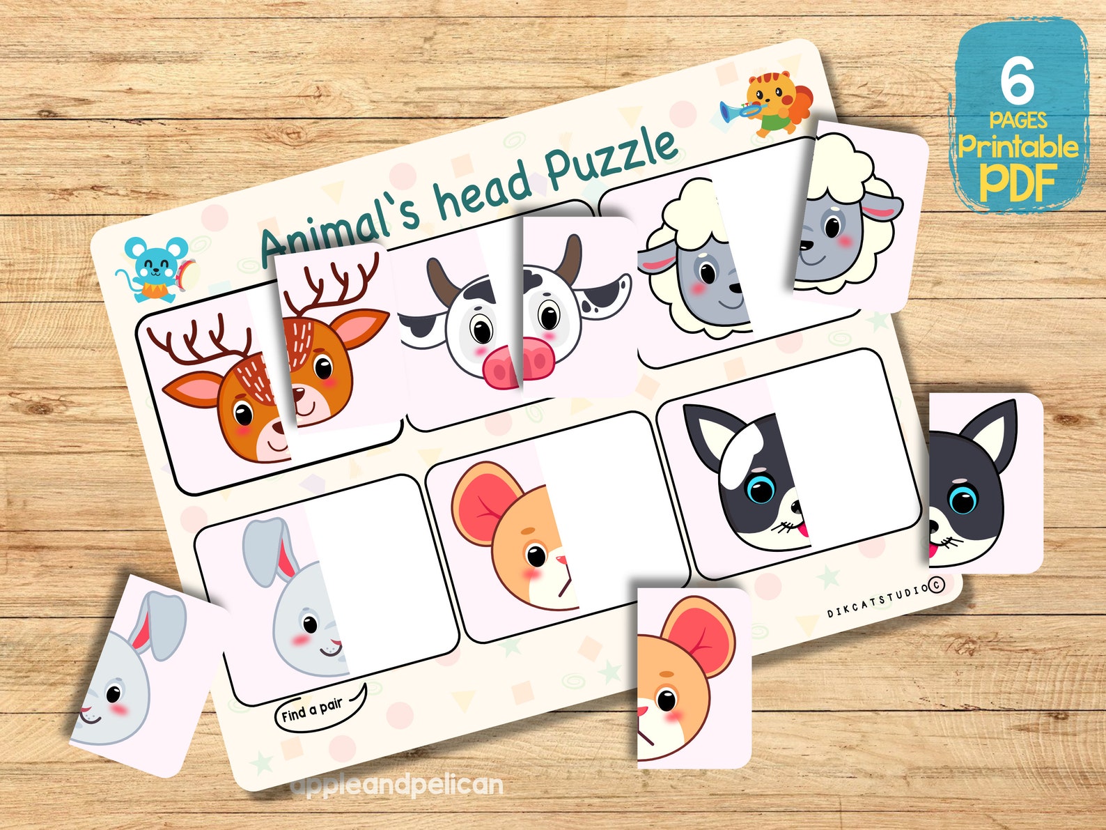 Animal Head Matching Puzzle Activity for Toddler, Printable Learning ...