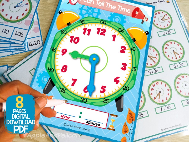 Learn to Tell Time Printable Kids Educational Clock, Preschool ...