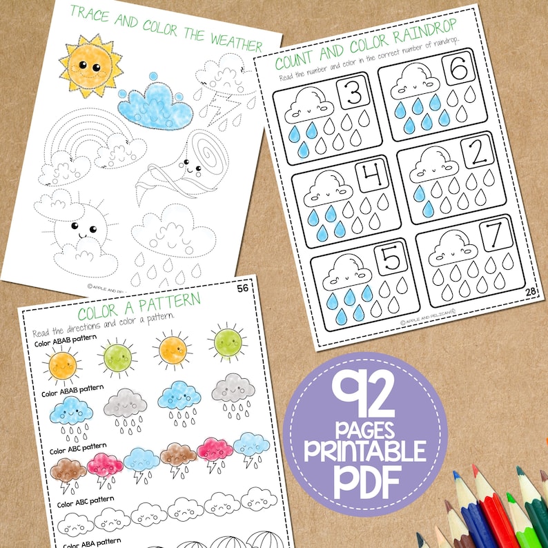 Weather Activity Preschool Kindergarten Workbook, Kids Activity ...