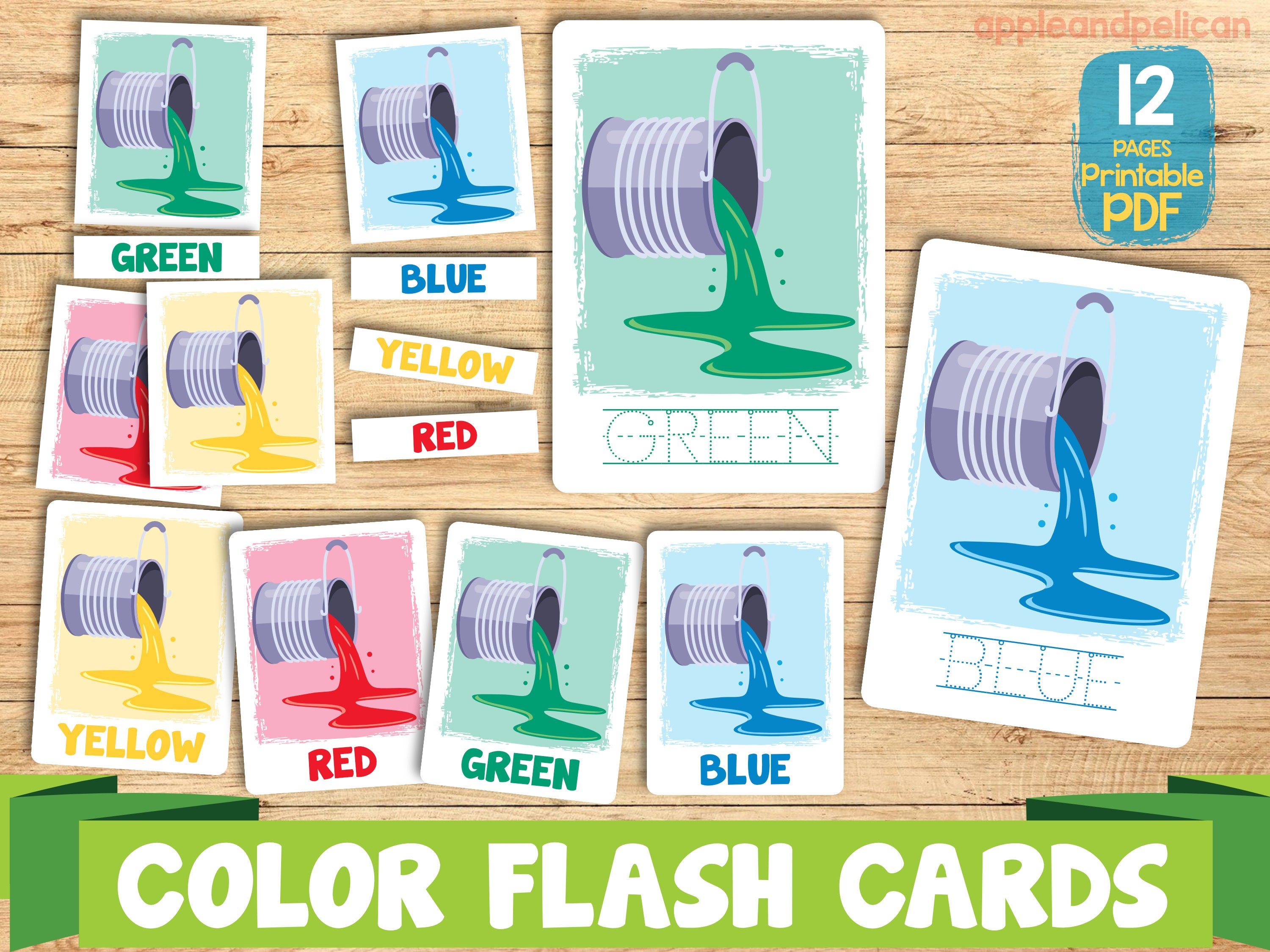 Color Flash Cards Printable Toddler Flashcards, Color Tracing Cards ...