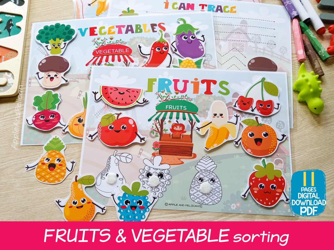 Fruits and Vegetables Sorting Activity, Printable Matching Game for ...
