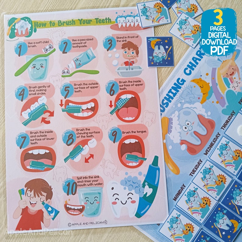 Toddler Daily Brushing Teeth Charts Kids Daily Routine Chart, Toddler ...