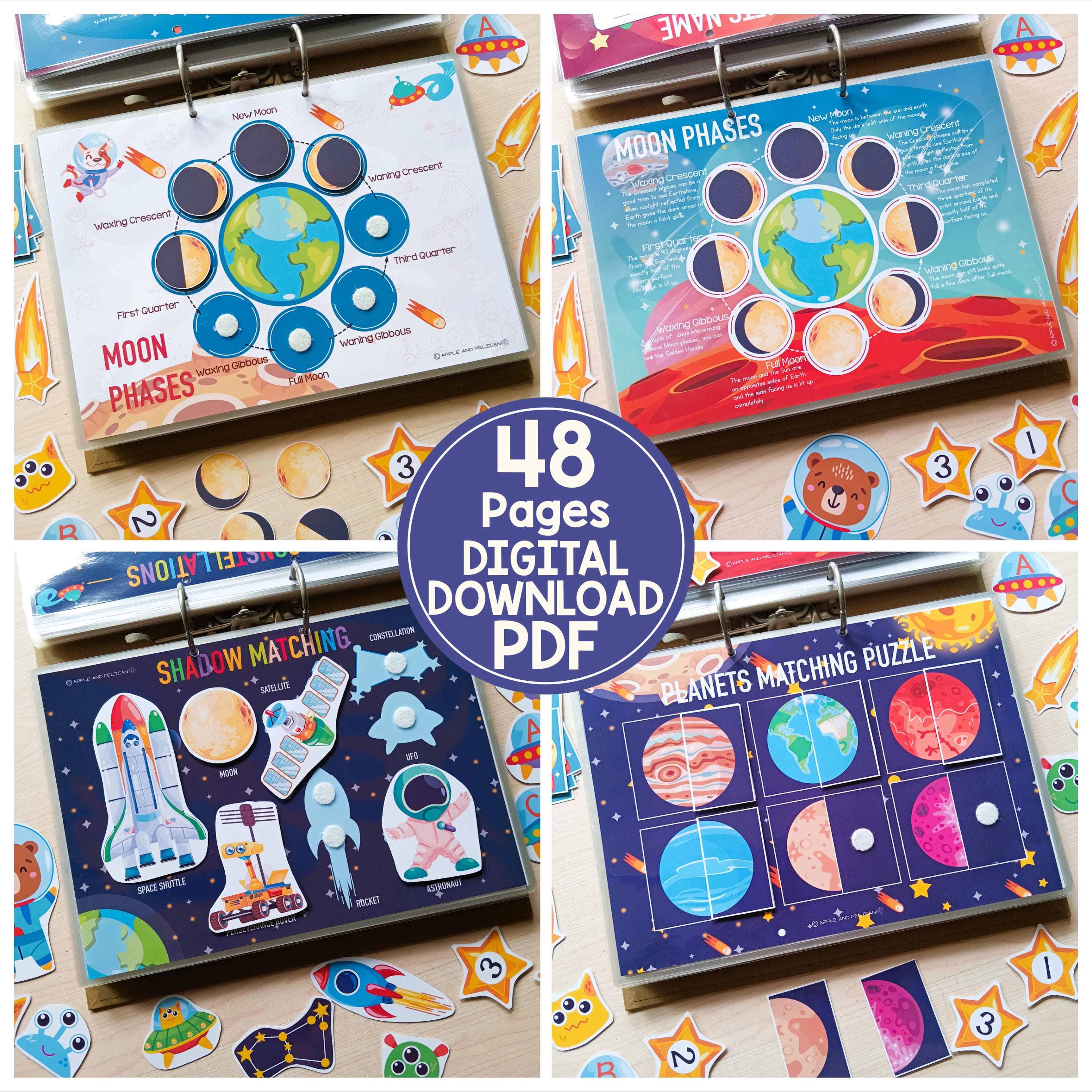 Outer Space Busy Book, Printable Preschool Learning Binder, Montessori ...