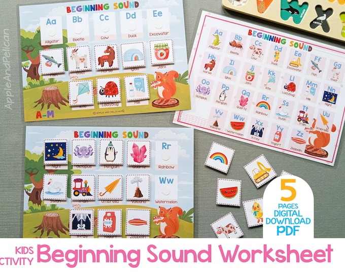 Beginning Sounds Printable Game, Preschool Phonics Activity (digital ...