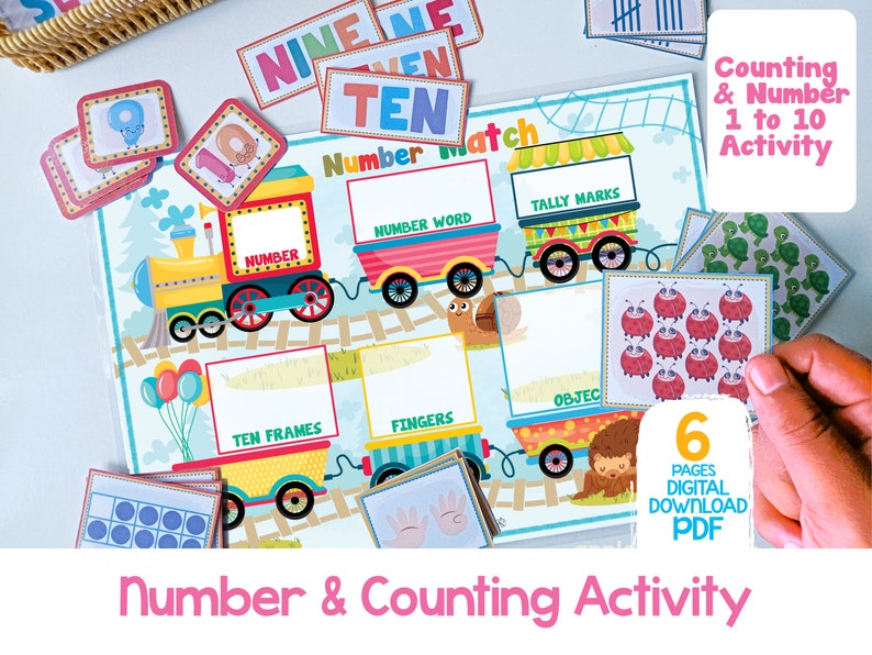 Number Matching Activity Printable for Toddler, Counting Activities ...