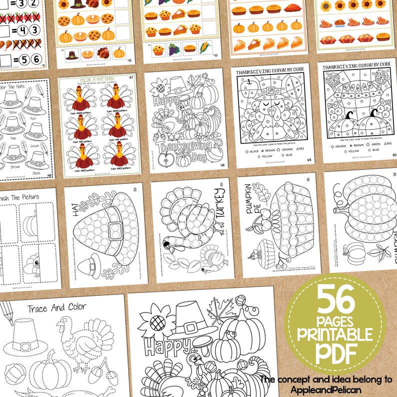 Thanksgiving Kid Activity Preschool Packet, Printable Worksheet ...