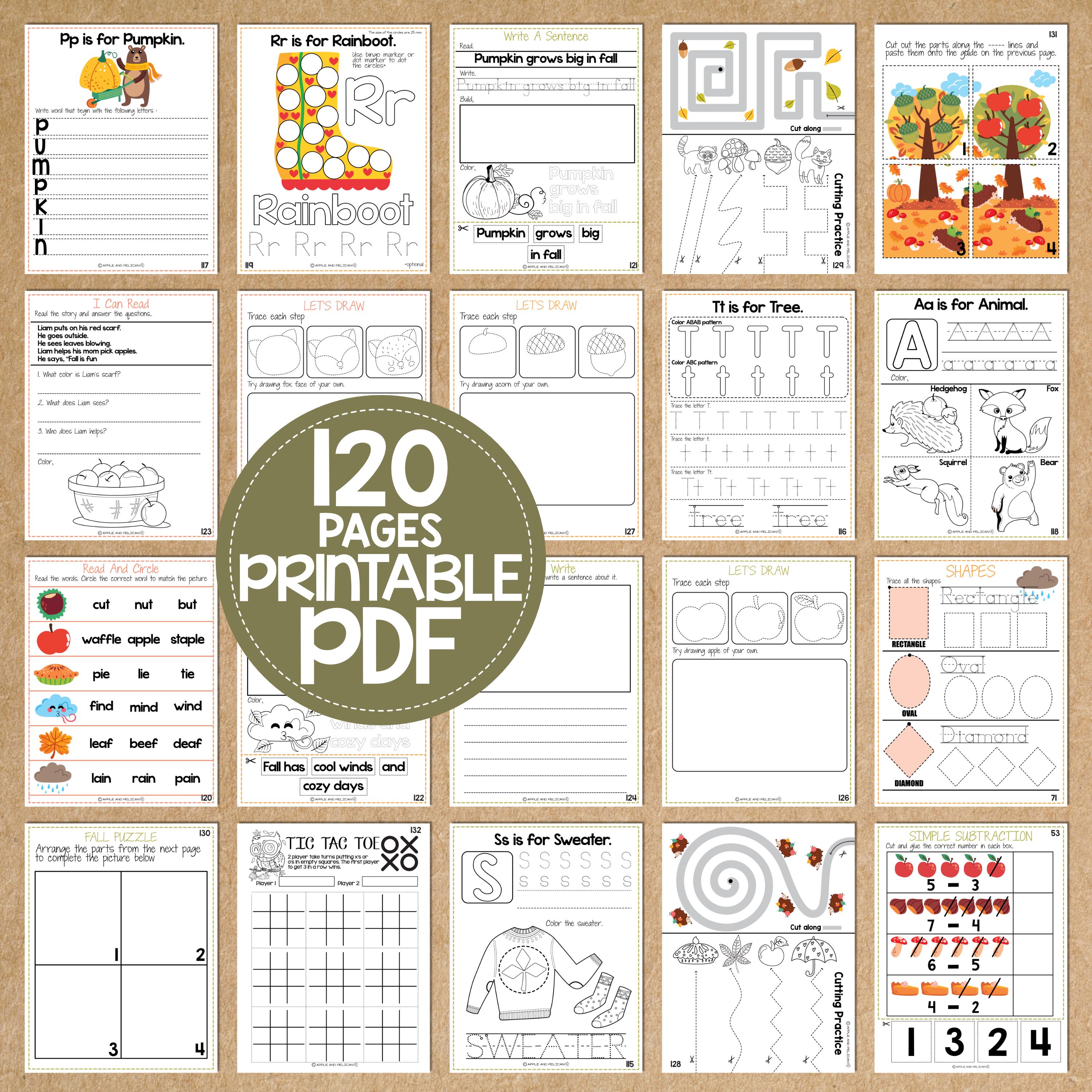 Fall Preschool Kindergarten Activity Packet, Fall Kid Activity ...