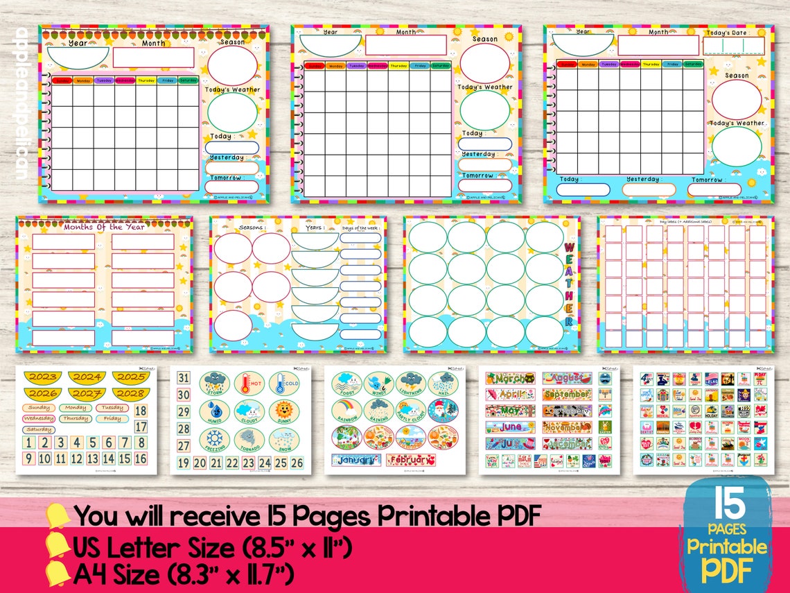 Kids Perpetual Calendar Circle Time Printable Kids Calendar - Etsy