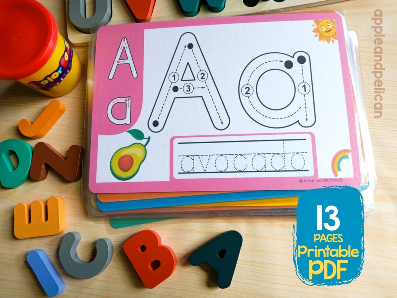 Alphabet Flashcard Play Dough Mat Letter Formation Tracing Card Early ...