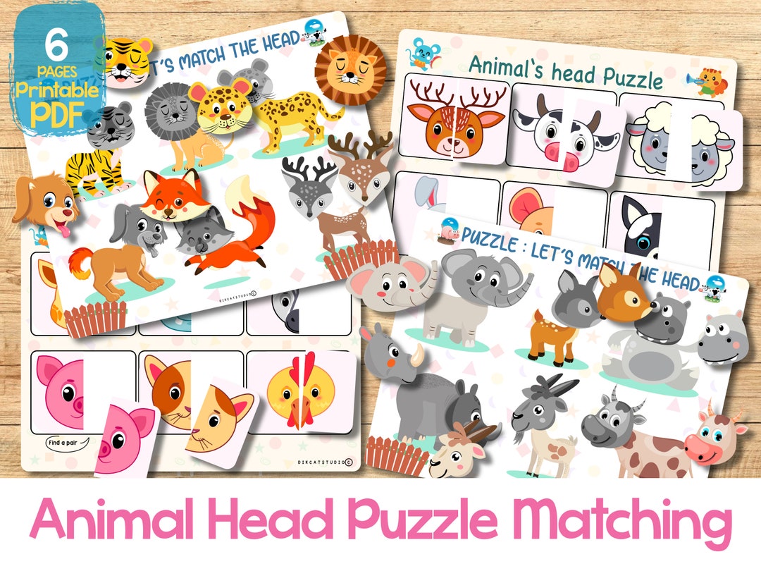 Animal Head Matching Puzzle Activity for Toddler Homeschool Printable ...