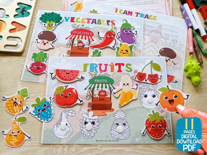 Fruits and Vegetables Sorting Activity, Printable Matching Game for ...