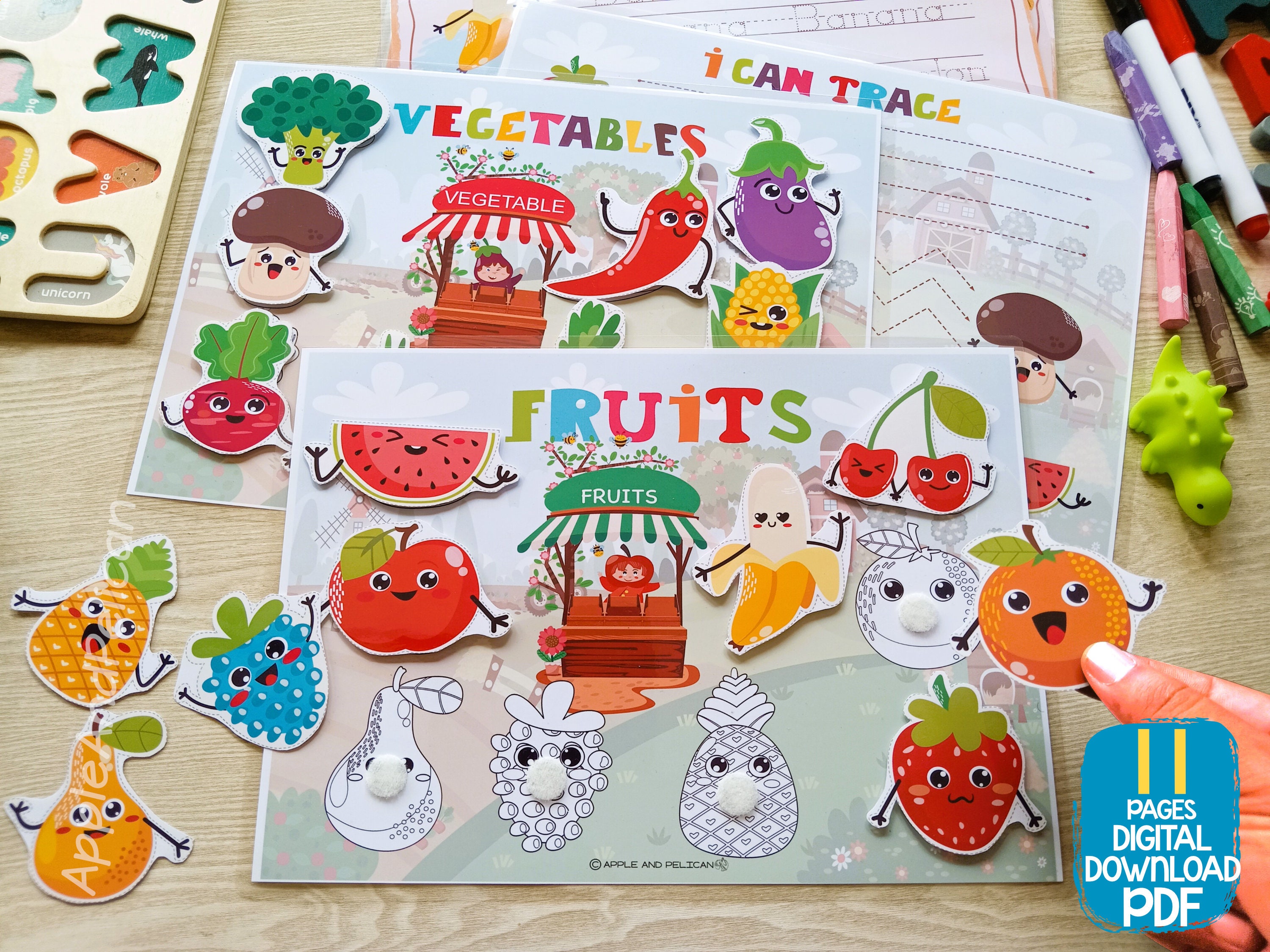 Fruits and Vegetables Sorting Activity, Printable Matching Game for ...