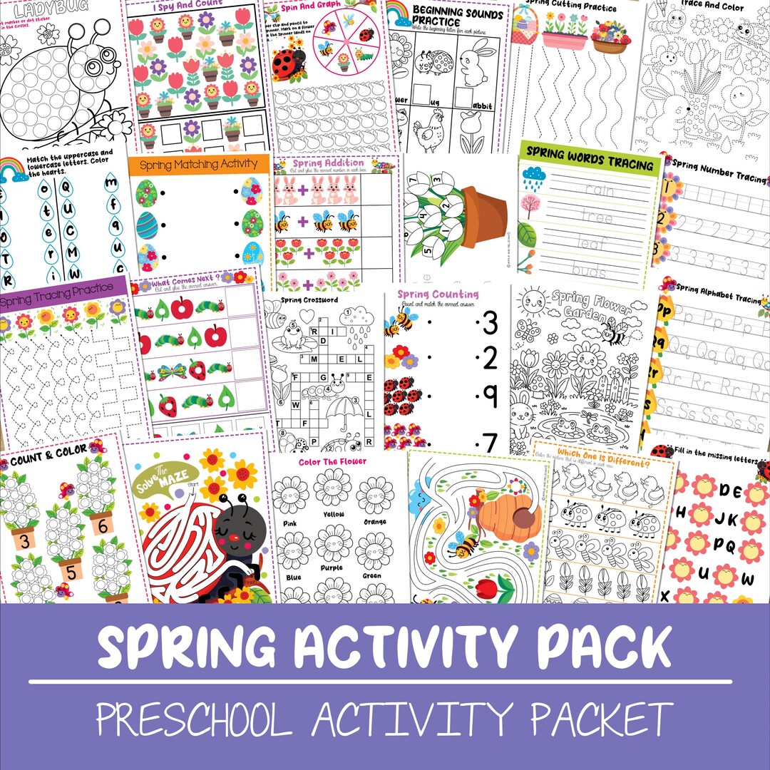 Spring Printable Kid Activity Preschool Packet, Kindergarten Homeschool ...