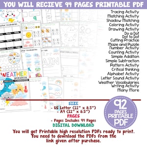 Weather Activity Preschool Kindergarten Workbook, Kids Activity ...