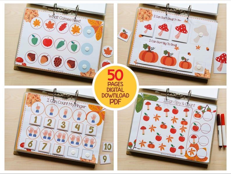 Fall Busy Book Printable, Preschool Learning Binder, Kids Autumn Busy ...