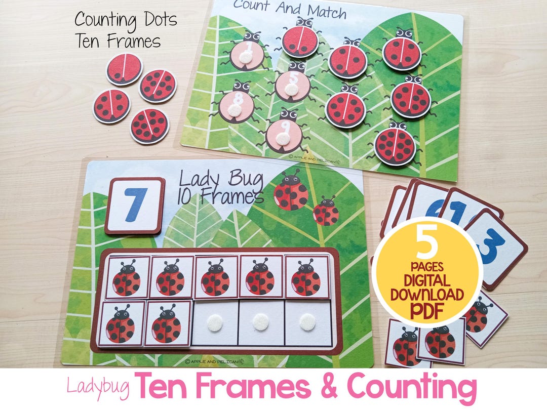 Counting Preschool Math Ten Frame Activity, Ladybug Dot Counting ...