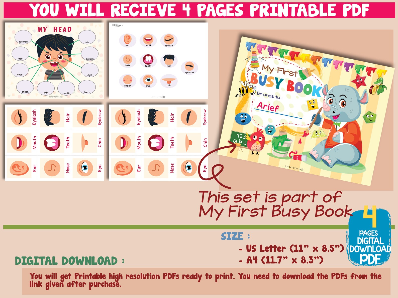 Printable Face Parts Matching Worksheet With Flashcard, Body Parts ...