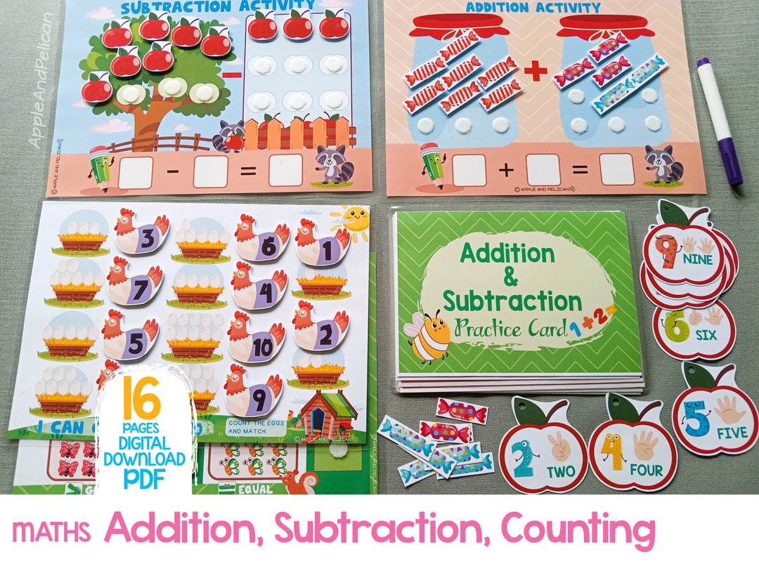 Toddler Math Worksheet, Printable Preschool Addition Activity, Learning ...