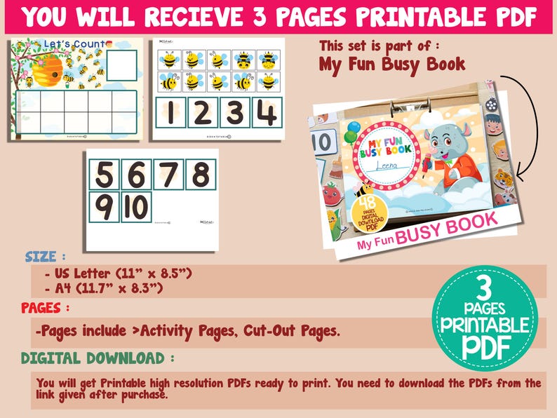 Toddler Count and Match Activity, Numbers 1 to 10 Activity, Math ...