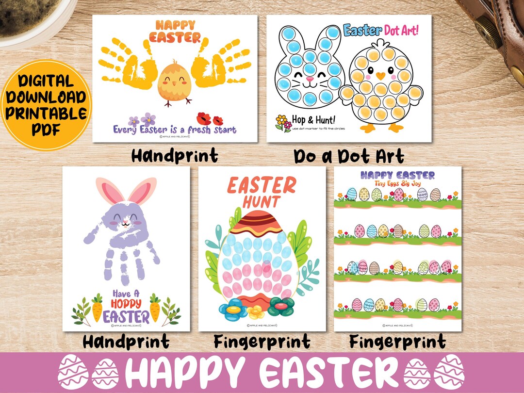 Easter Handprint Fingerprint Craft Printable, Kids Toddler Dot Art ...