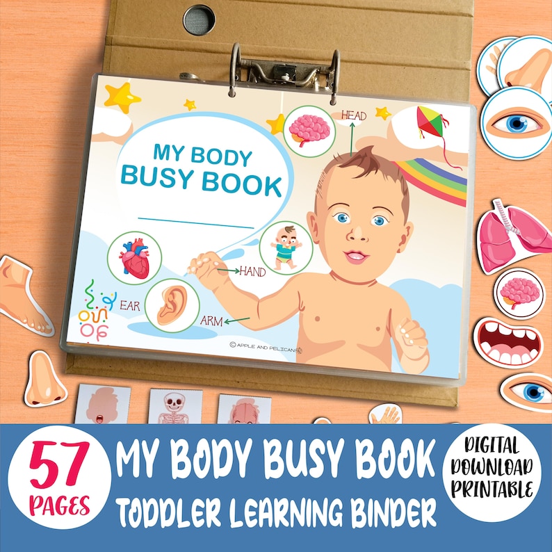 My Body Busy Book, Printable Toddler Learning Binder, Human Anatomy ...