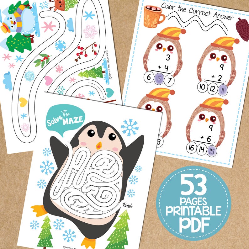 Winter Printable Kid Activity Preschool Packet, Printable Preschool Worksheet, Toddler Preschool ...