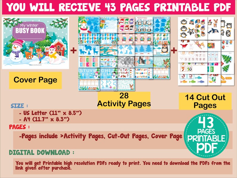 Winter Busy Book Printable, Preschool Learning Binder, Winter Kids ...