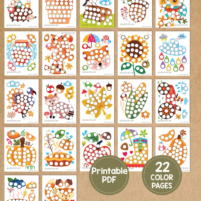 Páginas para colorear de otoño con marcadores de puntos para niños ...