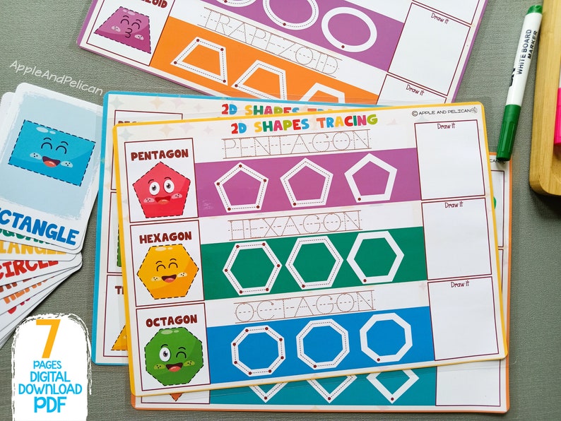 Shape Tracing Activity 2D Shapes Trace Worksheet, Printable Homeschool ...