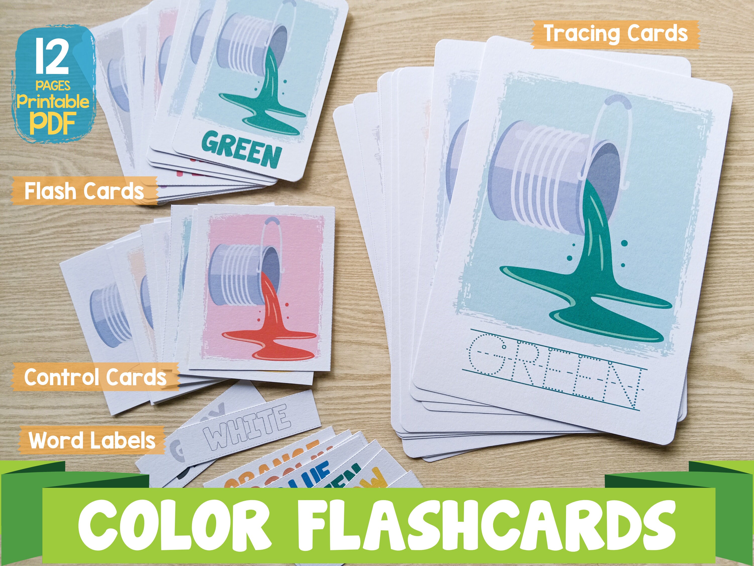 Color Flash Cards Printable Toddler Flashcards, Color Tracing Cards ...