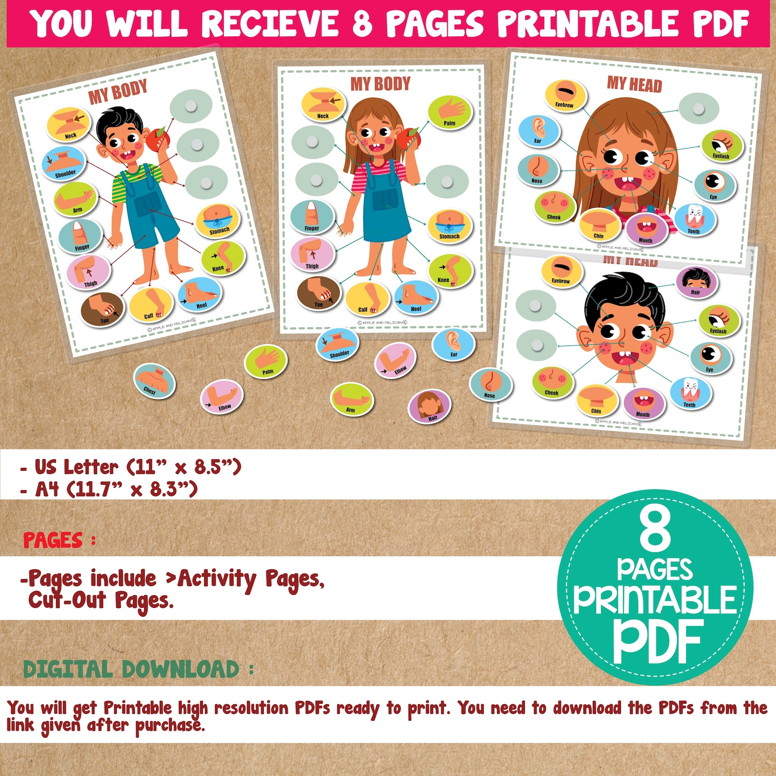 Body Parts Matching Game, Printable Parts of the Body, Toddler Busy ...