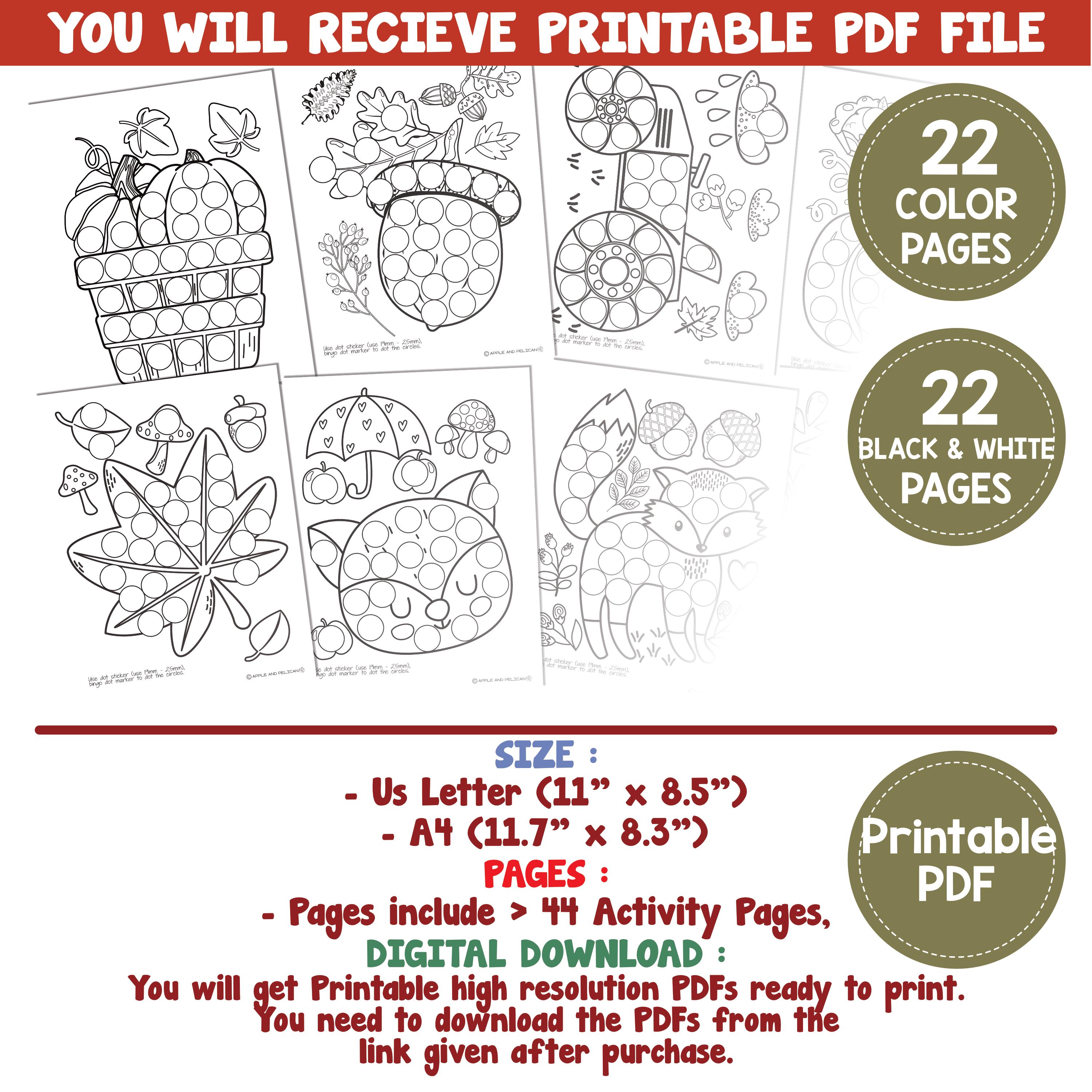 Fall Do a Dot Marker Coloring Pages for Kids, Do A Dot Activity, Autumn ...