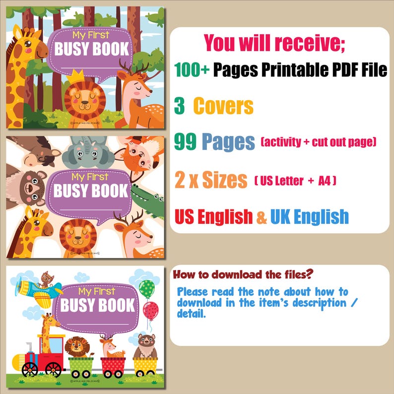 Toddler Busy Book, Toddler Learning Binder, Printable Quiet Book for ...