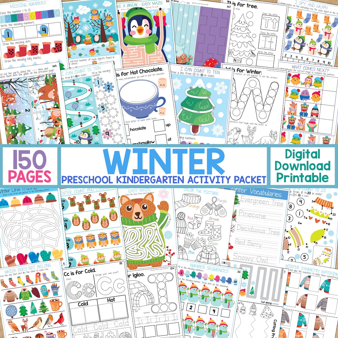 Winter Preschool Kindergarten Activity Packet, Kid Activity, Homeschool ...